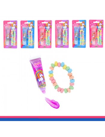 Lips candy Set et Bracelet Unicorn, Gloss bonbon et bracelet dextrose,