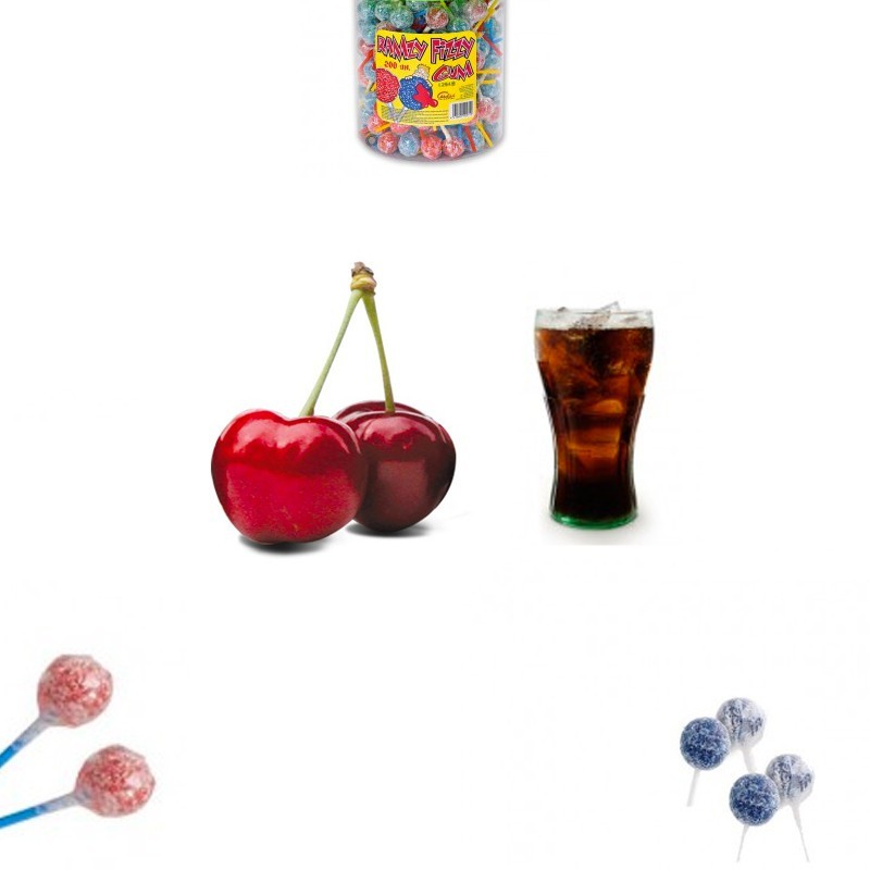 Sucette Ramzy Gum Cerise Cola Cerdan, sucette chewing gum cola